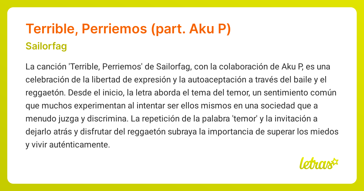 Significado de la canción Terrible, Perriemos (part. Aku P) (Sailorfag ...