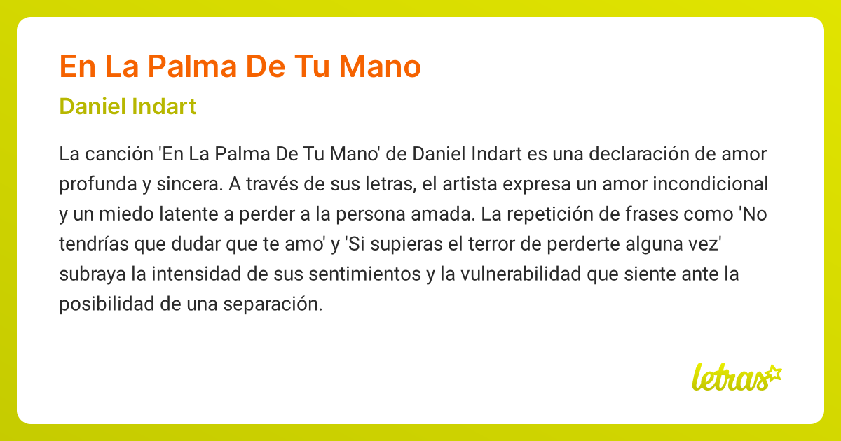 Significado de la canción EN LA PALMA DE TU MANO (Daniel Indart ...