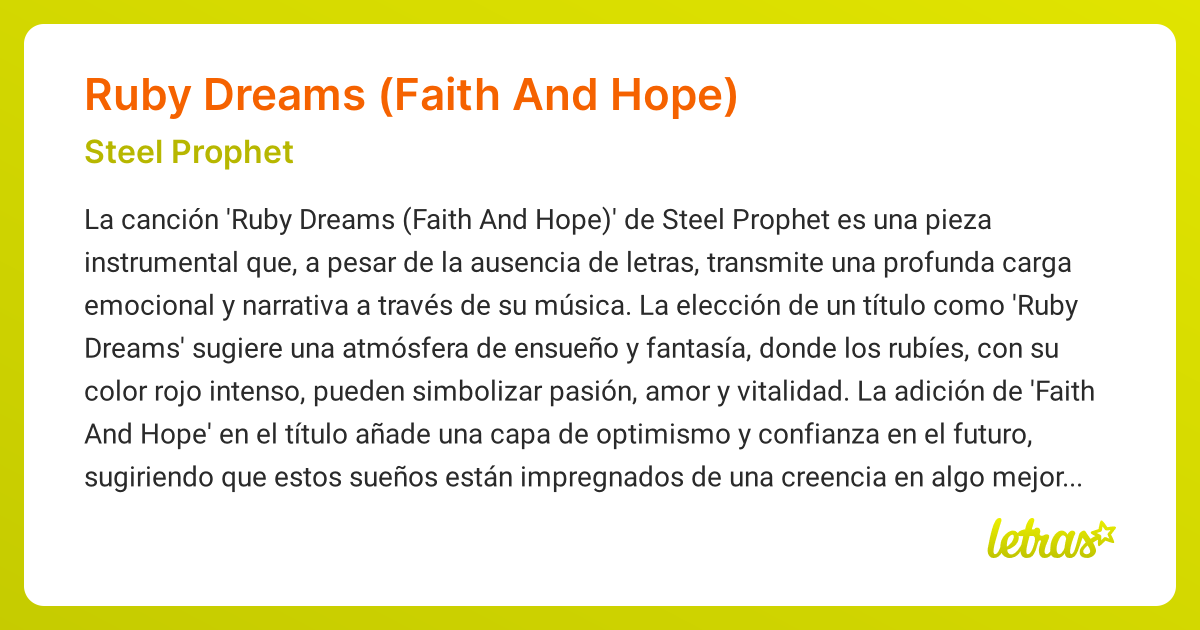 Significado de la canción RUBY DREAMS (FAITH AND HOPE) (Steel Prophet ...