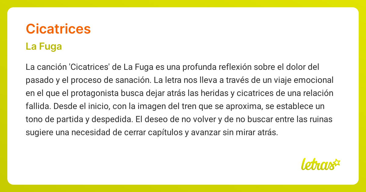 Significado de la canción CICATRICES (La Fuga) - LETRAS.COM