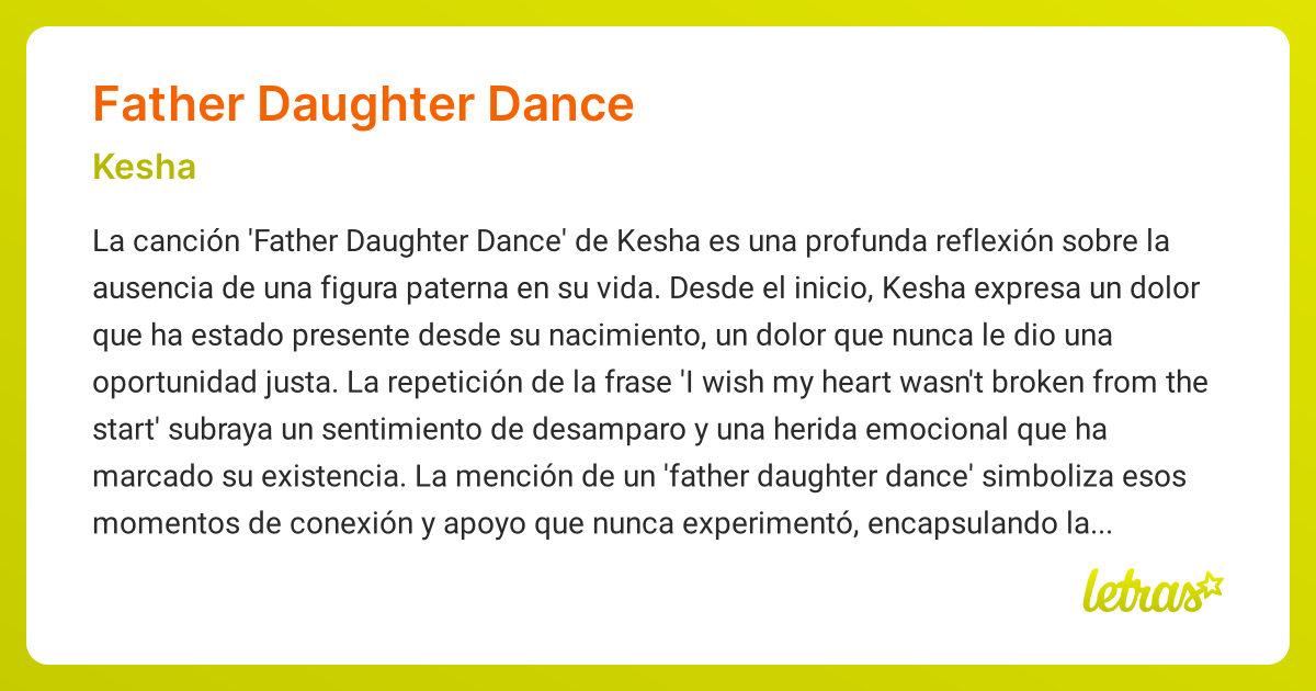 Significado de la canción FATHER DAUGHTER DANCE (Kesha) - LETRAS.COM