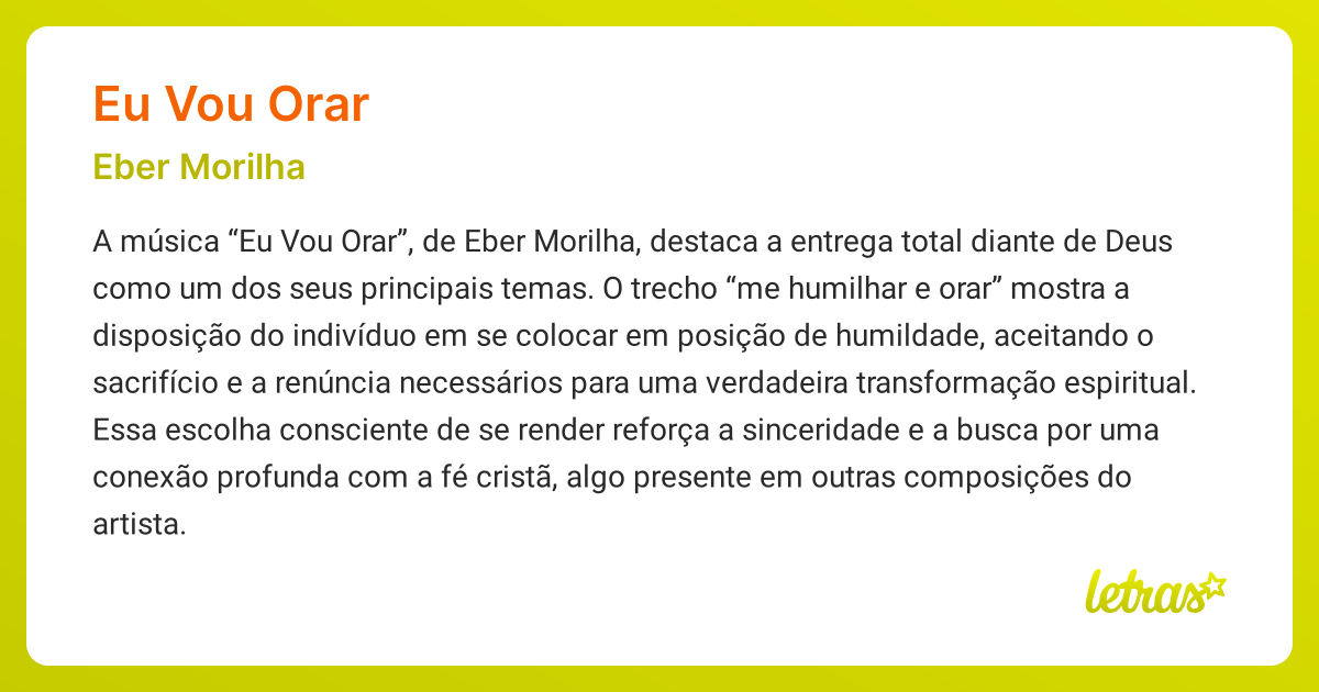 Significado da música EU VOU ORAR (Eber Morilha) - LETRAS.MUS.BR