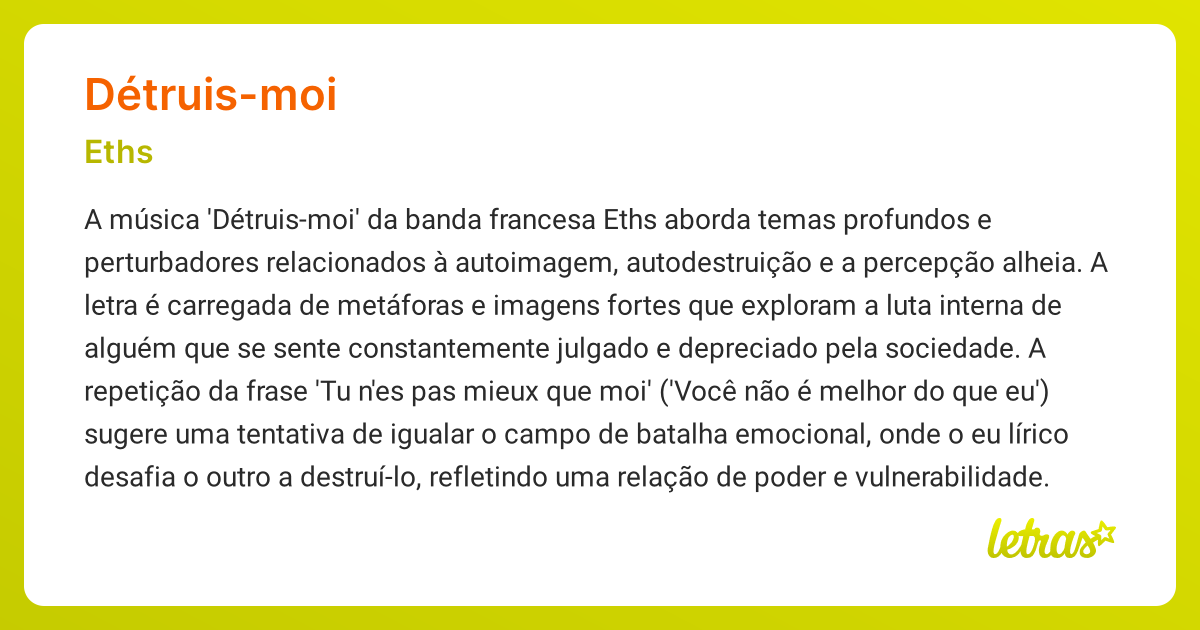 Significado da música DÉTRUIS-MOI (Eths) - LETRAS.MUS.BR