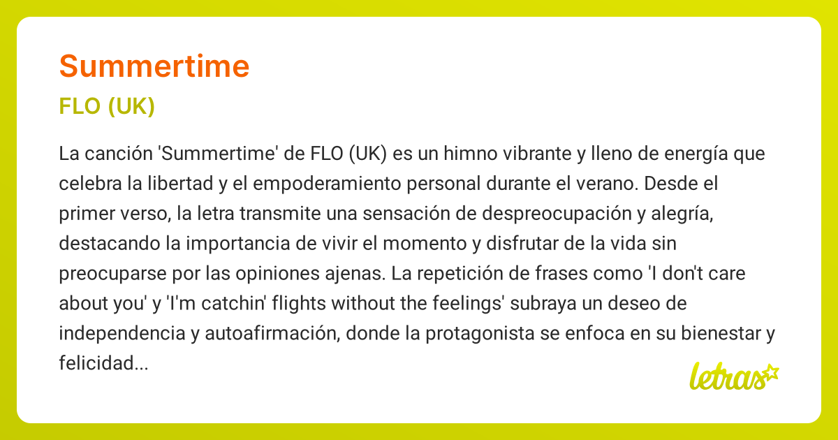 Significado de la canción SUMMERTIME (FLO (UK)) - LETRAS.COM