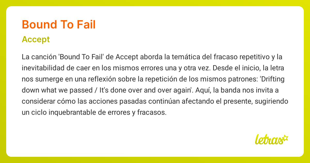 Significado de la canción BOUND TO FAIL (Accept) - LETRAS.COM