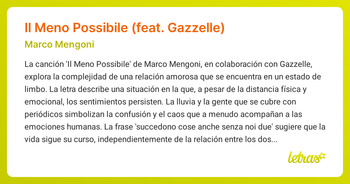Significado de la canción Il Meno Possibile (feat. Gazzelle) (Marco ...