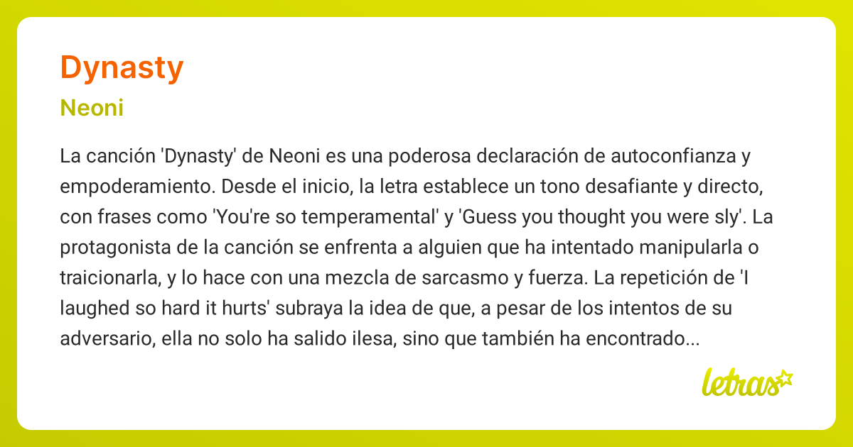 Significado de la canción DYNASTY (Neoni) - LETRAS.COM
