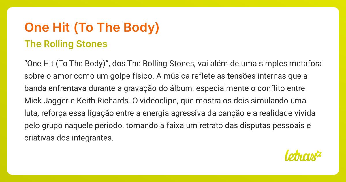 Significado da música ONE HIT (TO THE BODY) (The Rolling Stones ...