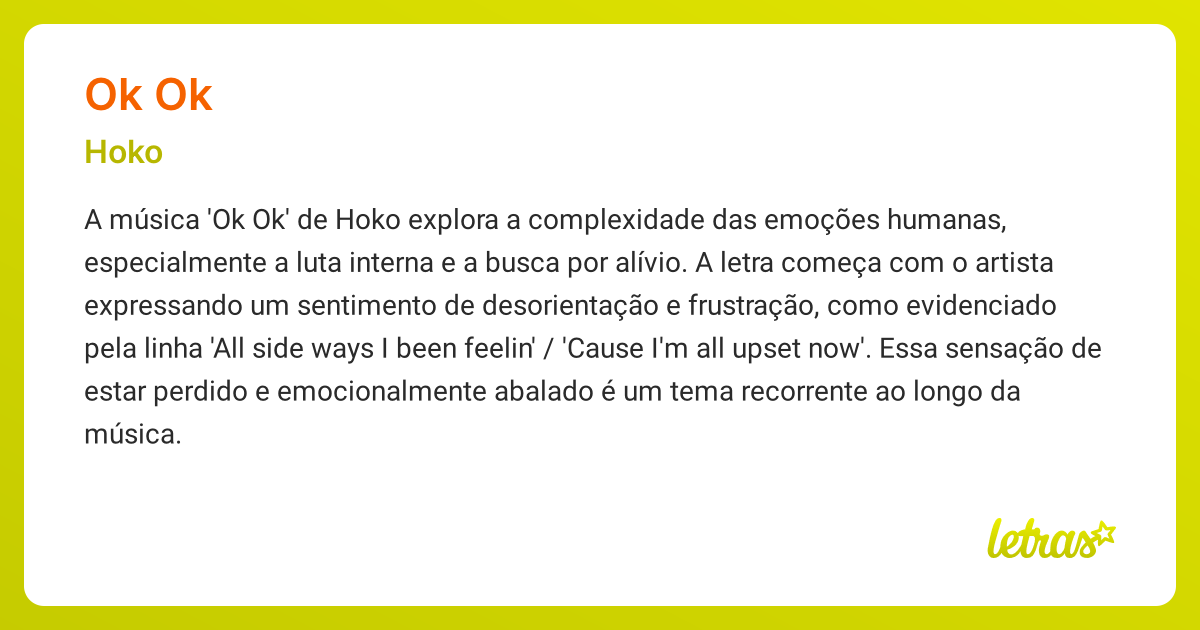 Significado da música OK OK (Hoko) - LETRAS.MUS.BR
