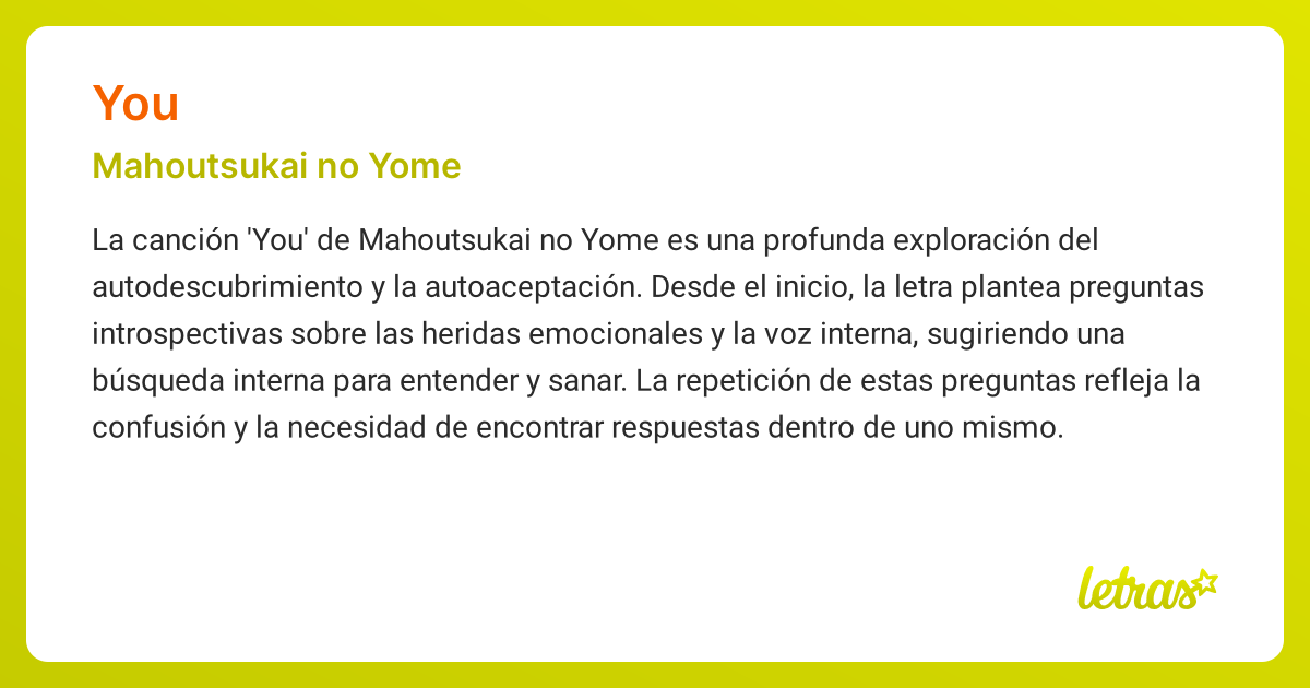 Significado de la canción YOU (Mahoutsukai no Yome) - LETRAS.COM