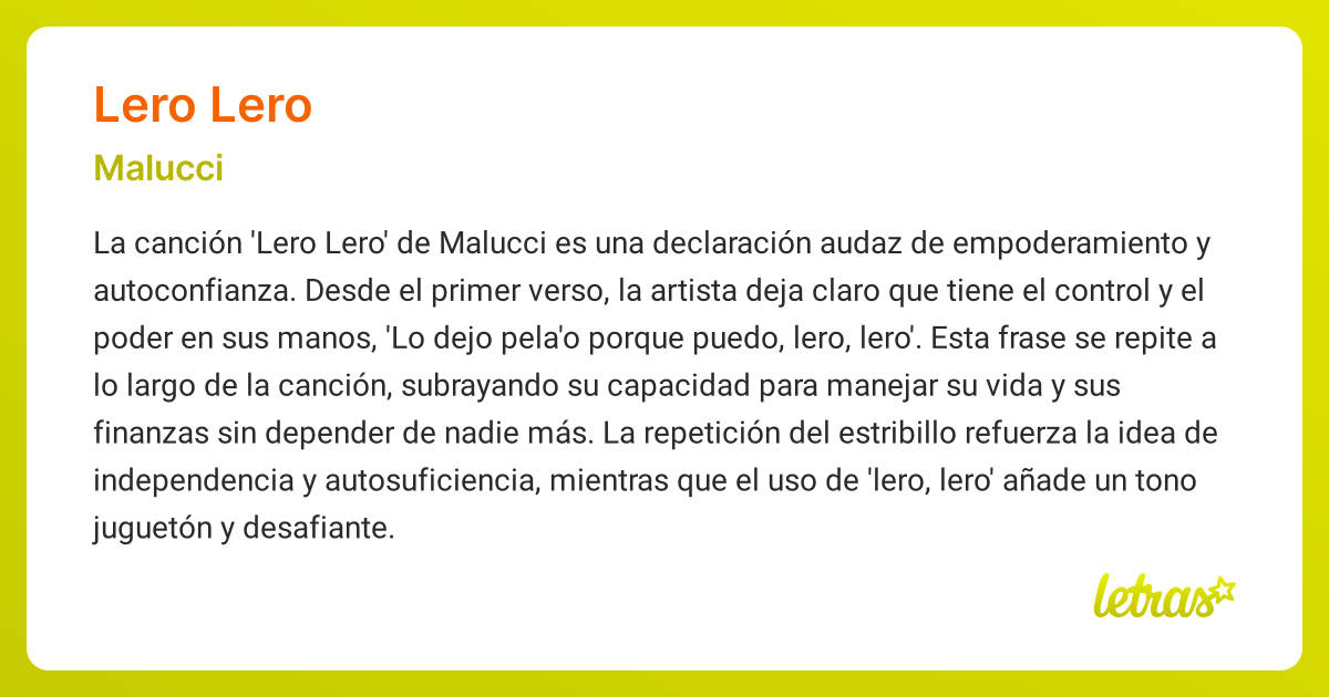 Significado de la canción LERO LERO (Malucci) - LETRAS.COM