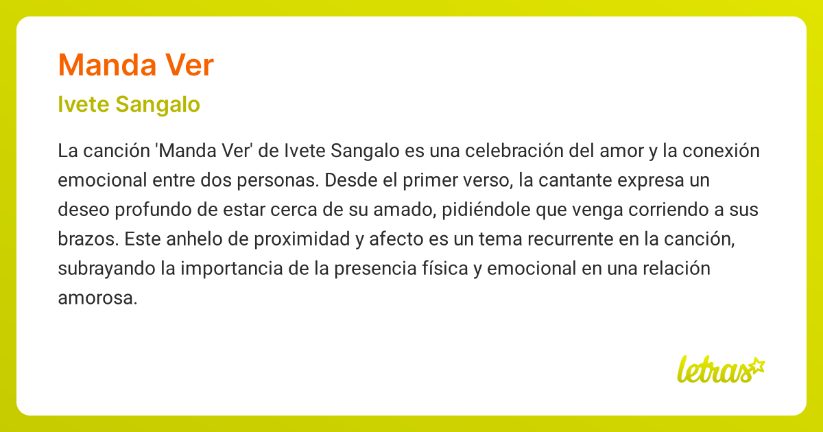 Significado de la canción MANDA VER (Ivete Sangalo) - LETRAS.COM