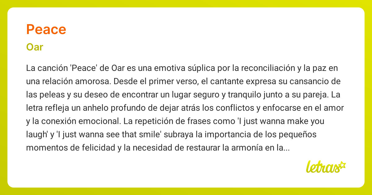 Significado de la canción PEACE (Oar) - LETRAS.COM