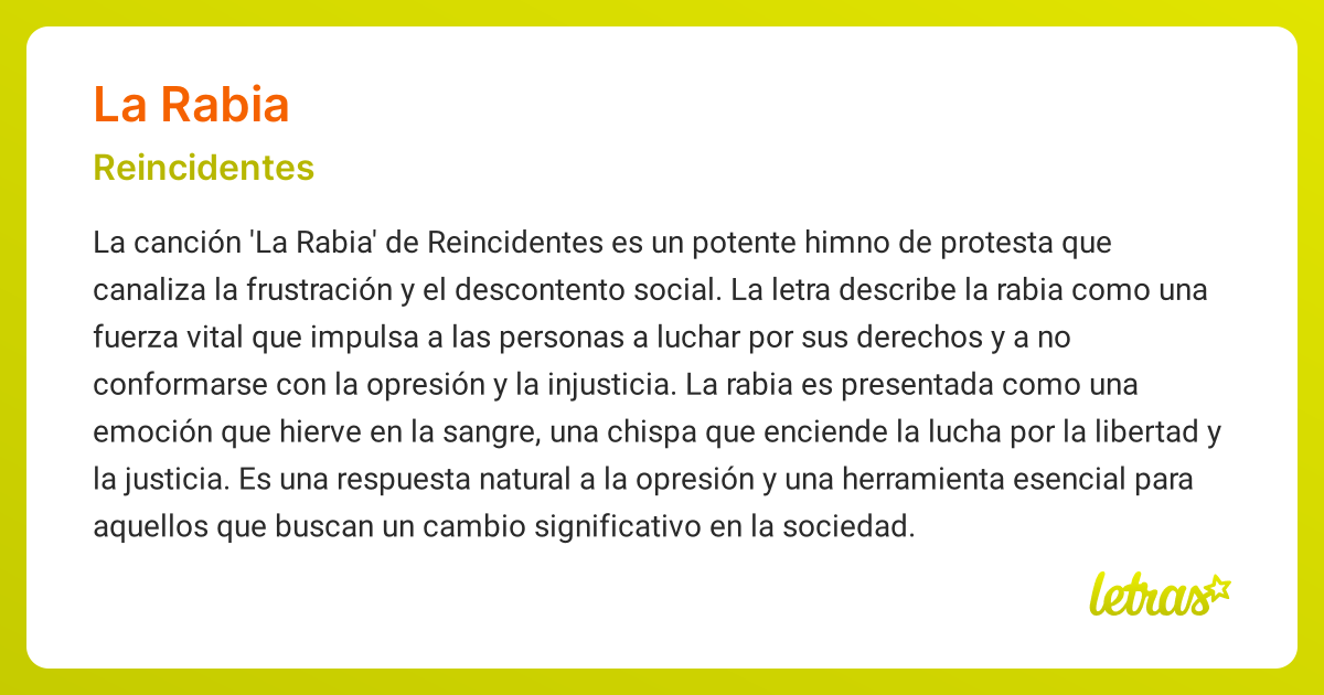 Significado de la canción LA RABIA (Reincidentes) - LETRAS.COM