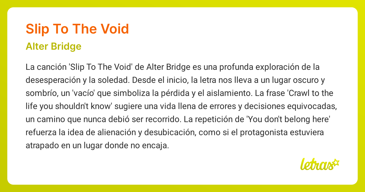 Significado de la canción SLIP TO THE VOID (Alter Bridge) - LETRAS.COM