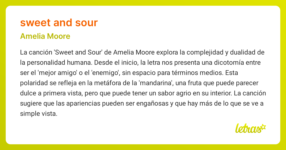 Significado de la canción SWEET AND SOUR (Amelia Moore) - LETRAS.COM