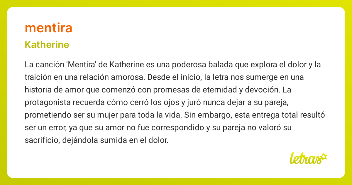 Significado de la canción MENTIRA (Katherine) - LETRAS.COM