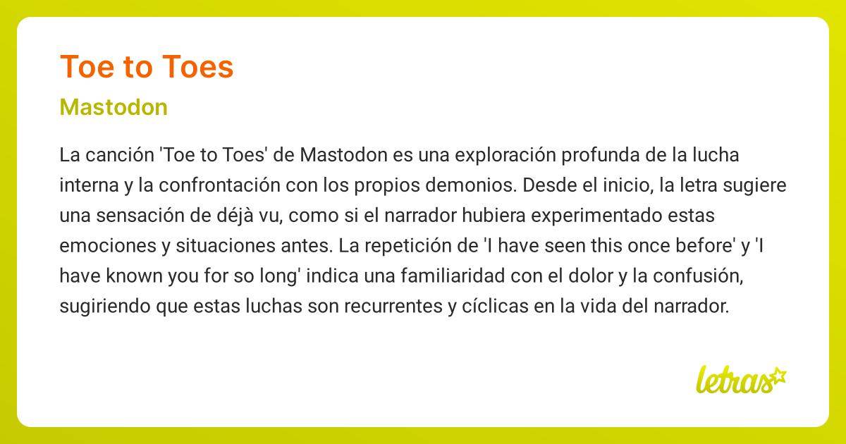 Significado de la canción TOE TO TOES (Mastodon) - LETRAS.COM