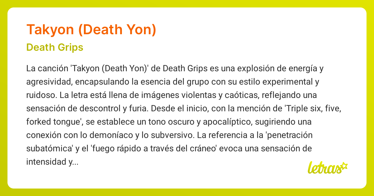 Significado de la canción TAKYON (DEATH YON) (Death Grips) - LETRAS.COM