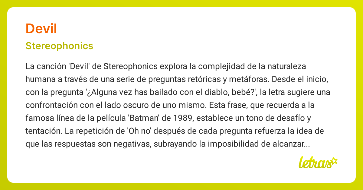 Significado de la canción DEVIL (Stereophonics) - LETRAS.COM