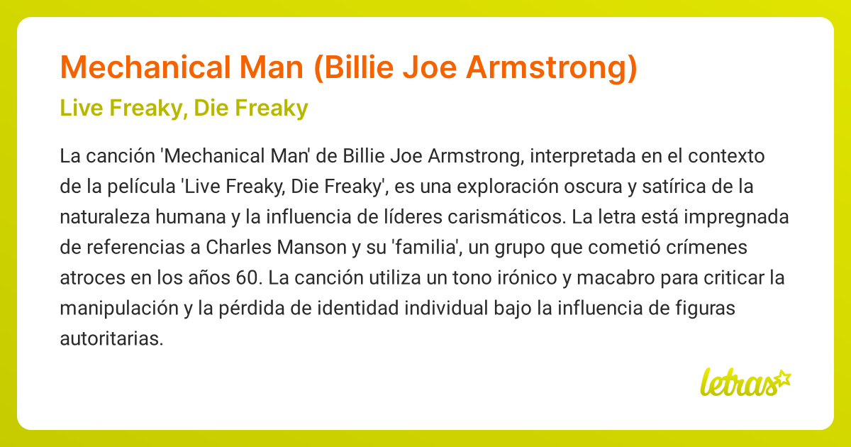 Significado de la canción Mechanical Man (Billie Joe Armstrong) (Live ...