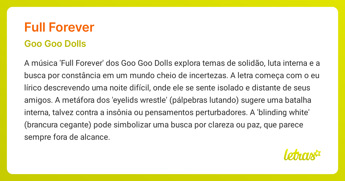 Significado da música FULL FOREVER (Goo Goo Dolls) - LETRAS.MUS.BR