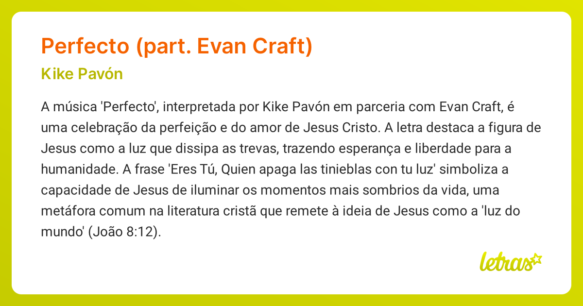 Significado da música PERFECTO (PART. EVAN CRAFT) (Kike Pavón) - LETRAS ...