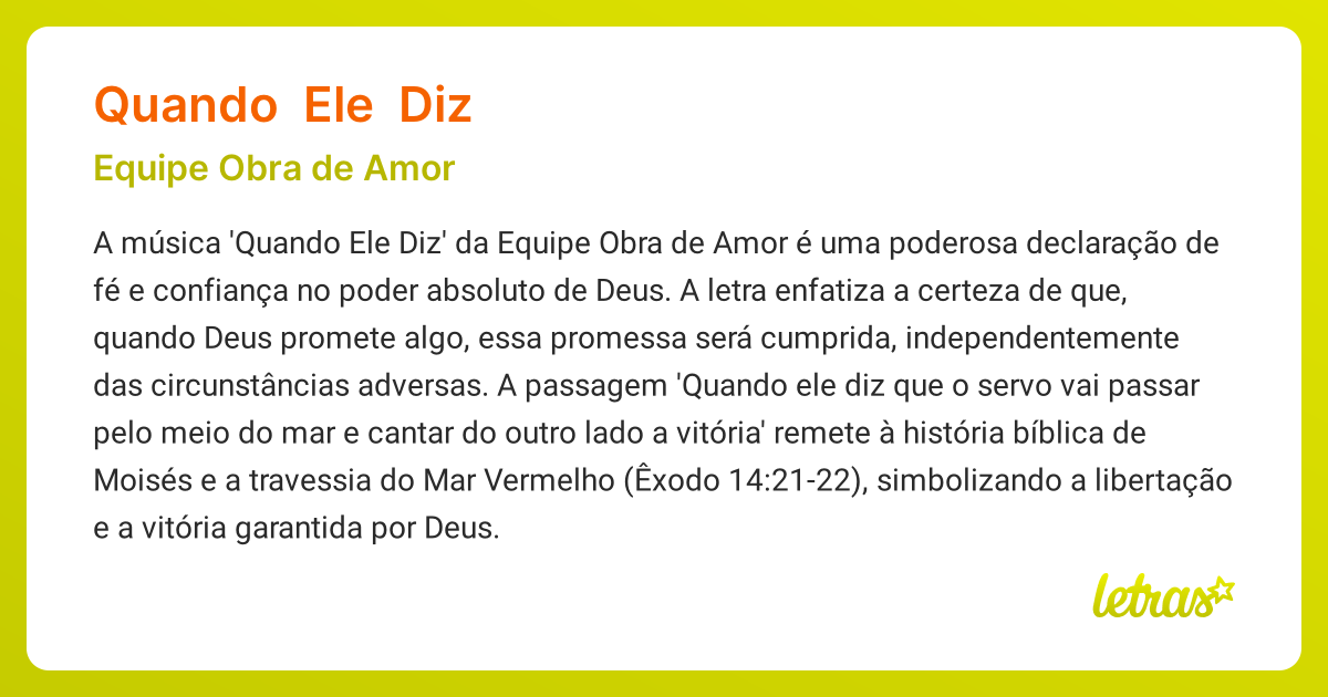 Significado da música QUANDO ELE DIZ (Equipe Obra de Amor) - LETRAS.MUS.BR