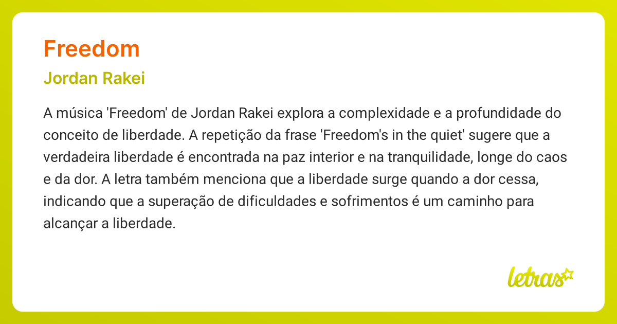 Significado da música FREEDOM (Jordan Rakei) - LETRAS.MUS.BR