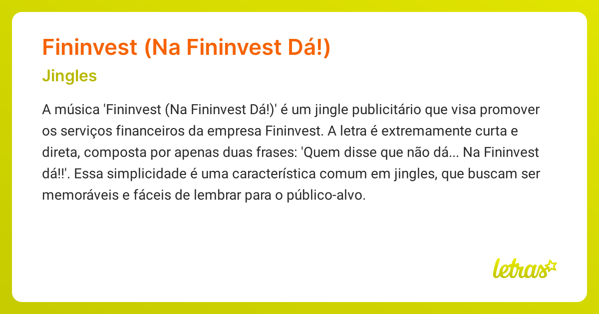 Significado da música FININVEST (NA FININVEST DÁ!) (Jingles) - LETRAS ...