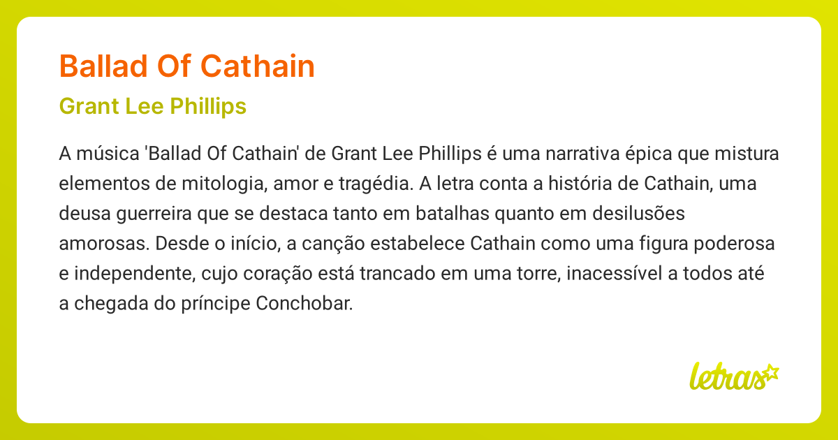 Significado da música BALLAD OF CATHAIN (Grant Lee Phillips) - LETRAS ...