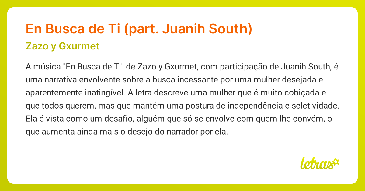 Significado da música En Busca de Ti (part. Juanih South) (Zazo y ...