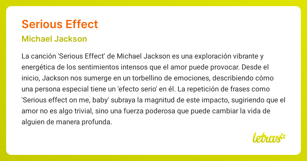 Significado de la canción SERIOUS EFFECT (Michael Jackson) - LETRAS.COM