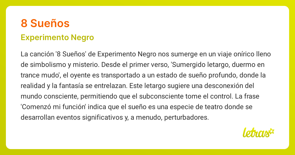 Significado de la canción 8 SUEÑOS (Experimento Negro) - LETRAS.COM