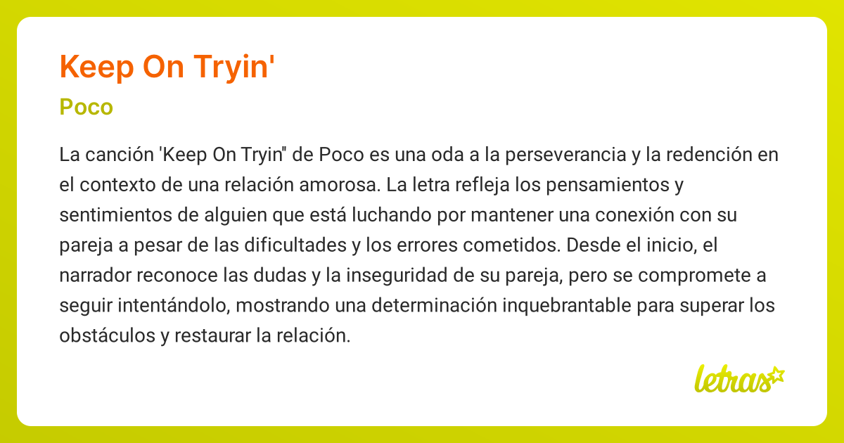Significado de la canción KEEP ON TRYIN' (Poco) - LETRAS.COM