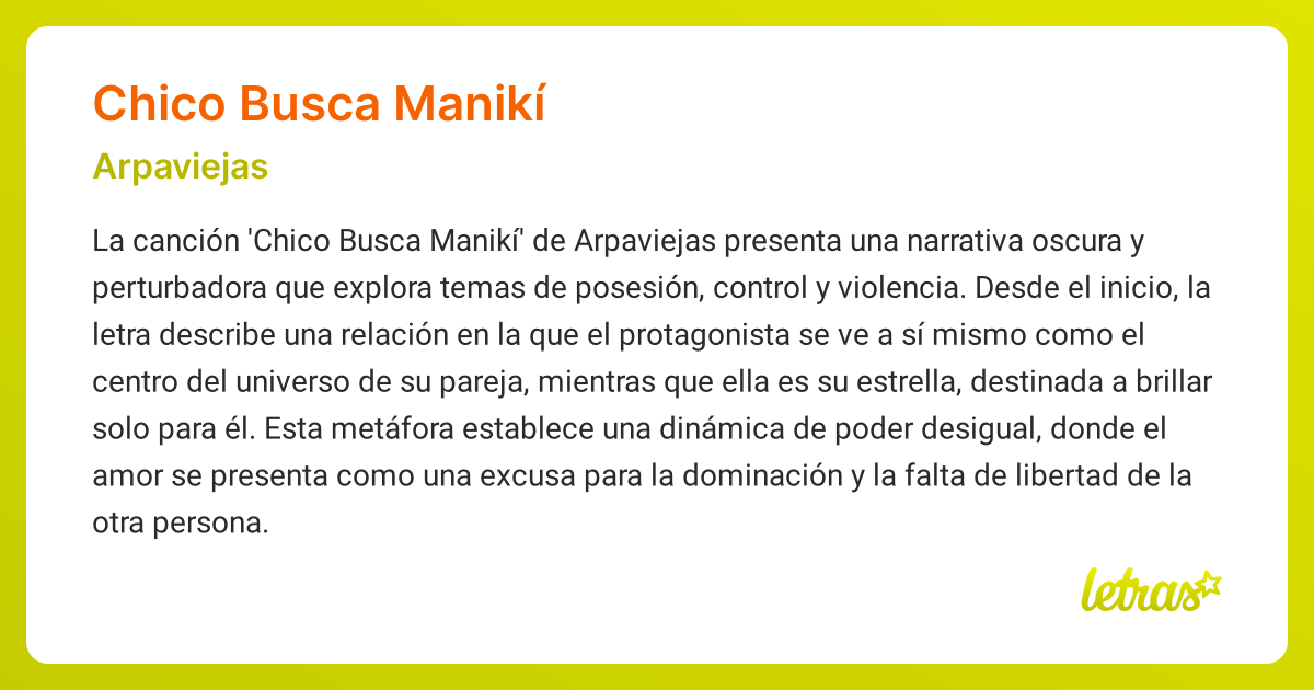 Significado de la canción CHICO BUSCA MANIKÍ (Arpaviejas) - LETRAS.COM