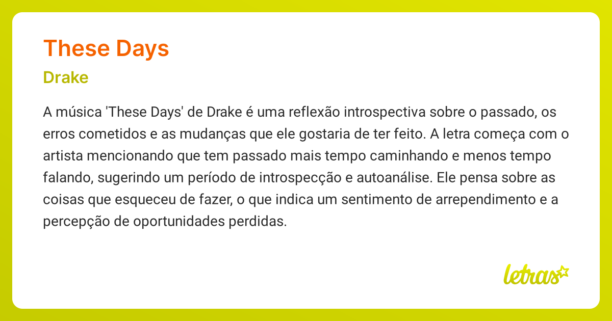 Significado da música THESE DAYS (Drake) - LETRAS.MUS.BR