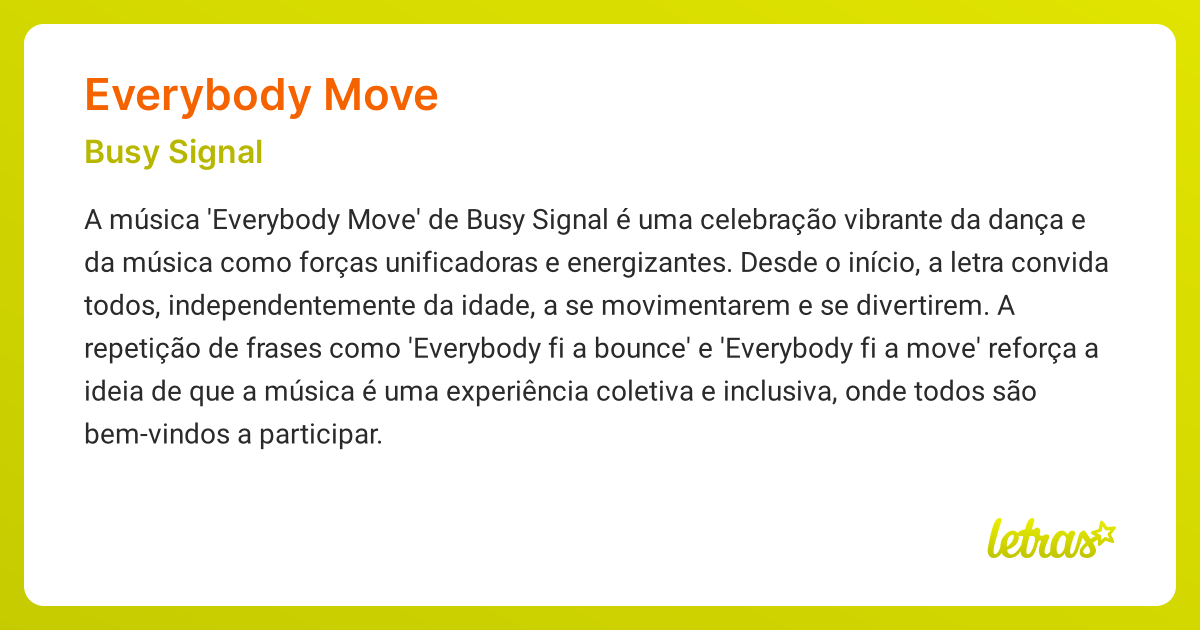 Significado da música EVERYBODY MOVE (Busy Signal) - LETRAS.MUS.BR