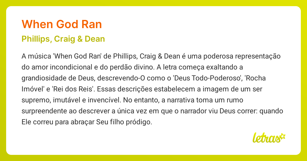 Significado da música WHEN GOD RAN (Phillips, Craig & Dean) - LETRAS.MUS.BR