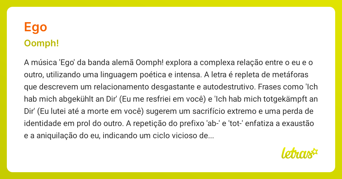 Significado da música EGO (Oomph!) - LETRAS.MUS.BR