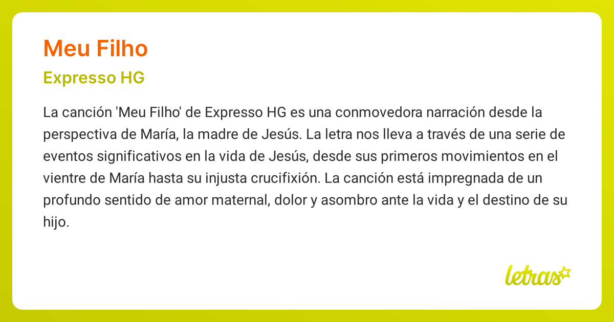 Significado de la canción MEU FILHO (Expresso HG) - LETRAS.COM