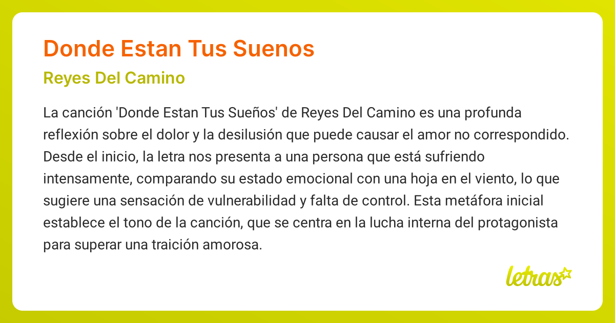 Significado de la canción DONDE ESTAN TUS SUENOS (Reyes Del Camino ...