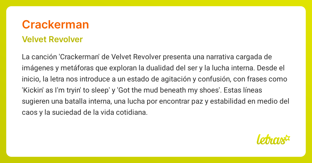 Significado de la canción CRACKERMAN (Velvet Revolver) - LETRAS.COM