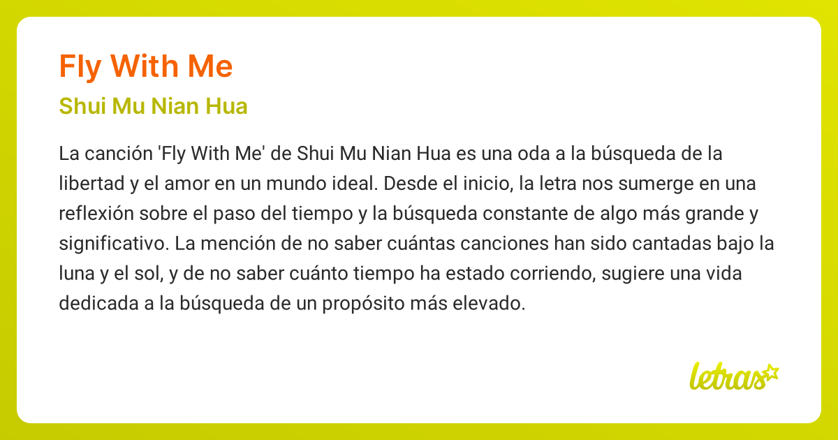 Significado de la canción FLY WITH ME (Shui Mu Nian Hua) - LETRAS.COM