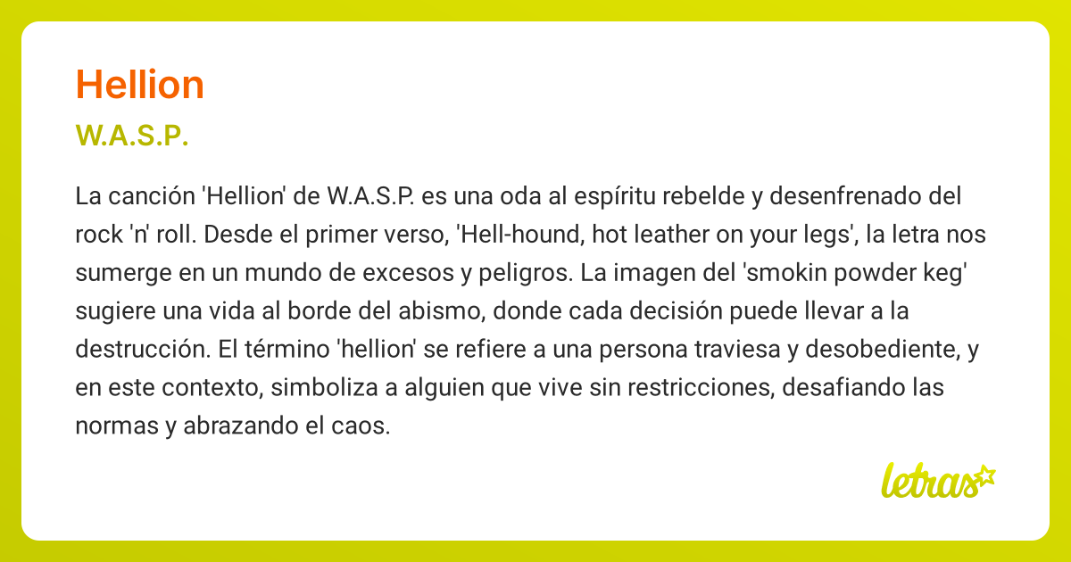 Significado de la canción HELLION (W.A.S.P.) - LETRAS.COM