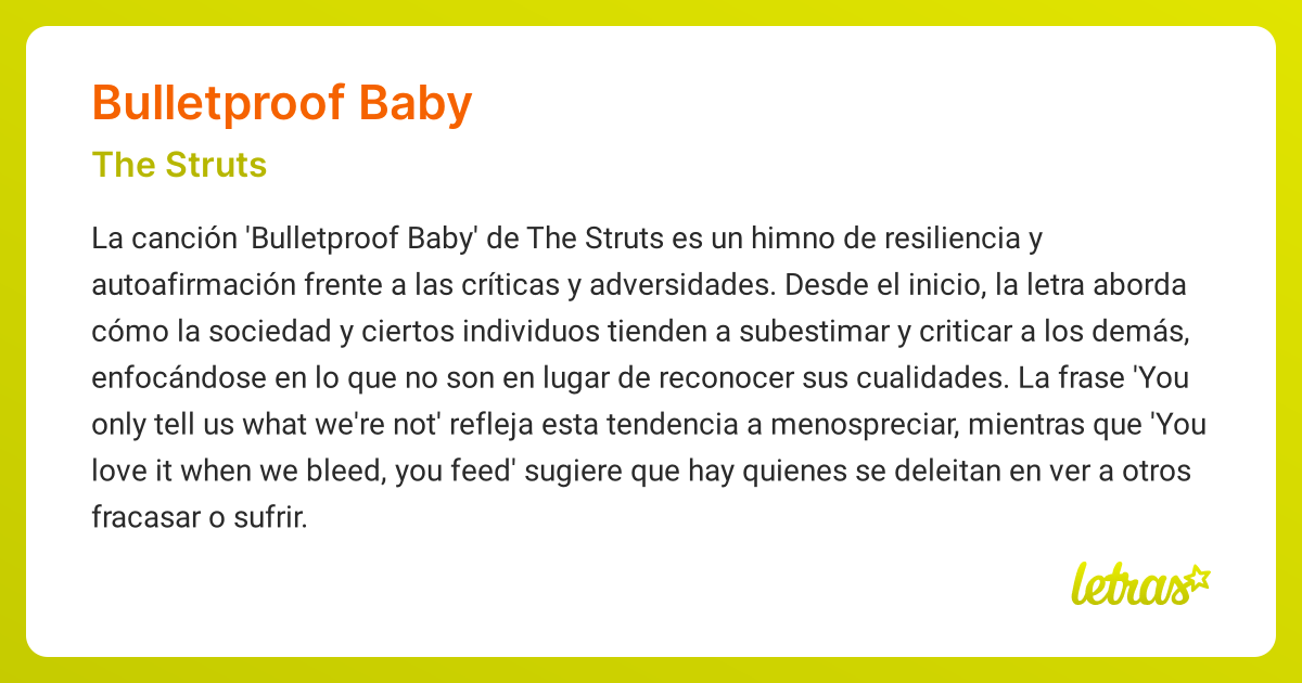 Significado de la canción BULLETPROOF BABY (The Struts) - LETRAS.COM