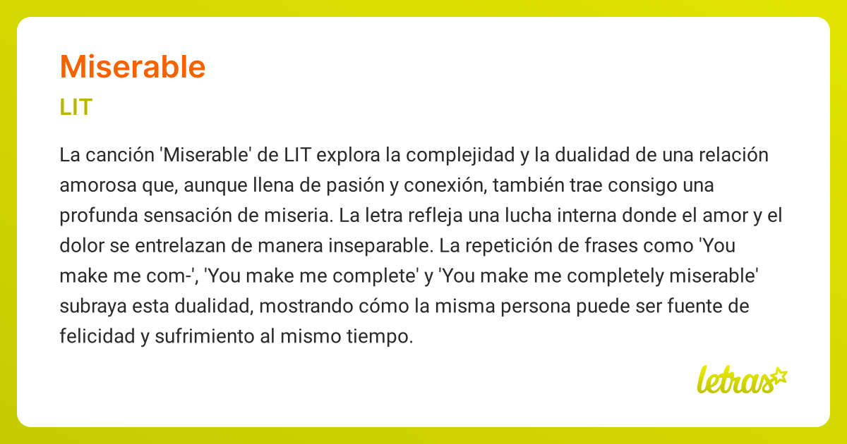 Significado de la canción MISERABLE (LIT) - LETRAS.COM