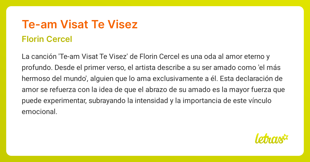 Significado de la canción TE-AM VISAT TE VISEZ (Florin Cercel) - LETRAS.COM