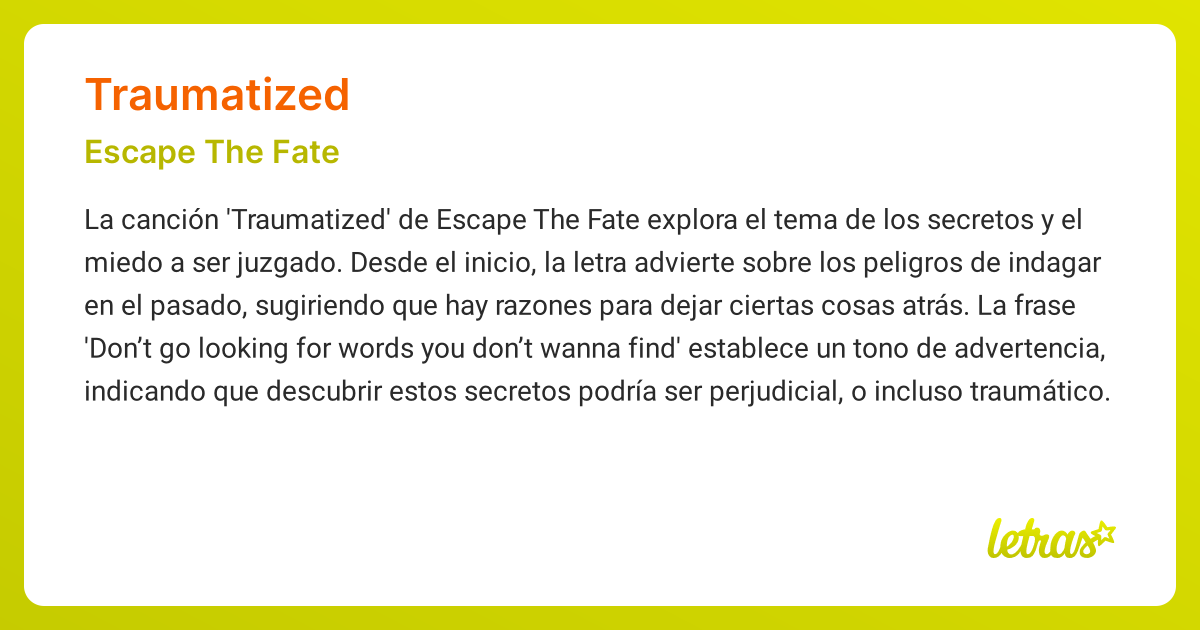 Significado de la canción TRAUMATIZED (Escape The Fate) - LETRAS.COM