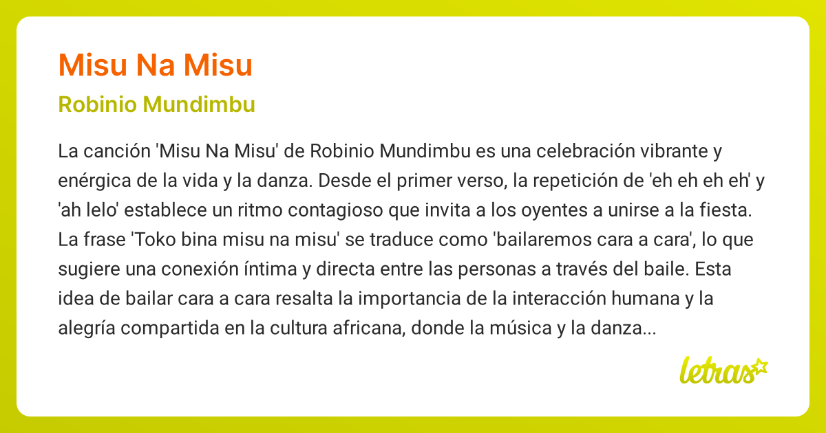 Significado de la canción MISU NA MISU (Robinio Mundimbu) - LETRAS.COM